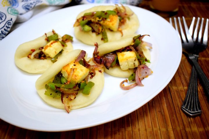 Chinese Steamed Bao Buns with Roasted Paneer and Vegetables